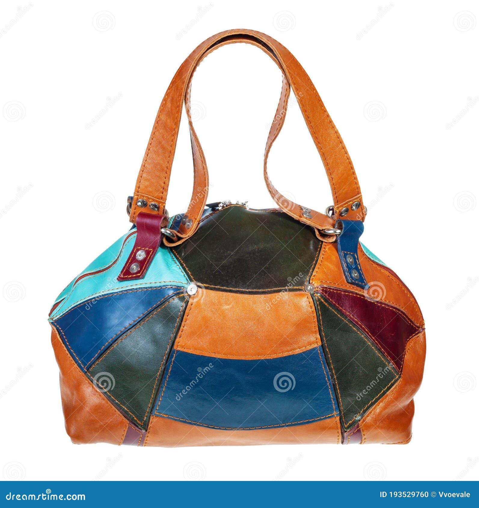 Side View of Patchwork Leather Travel Bag Isolated Stock Photo - Image ...