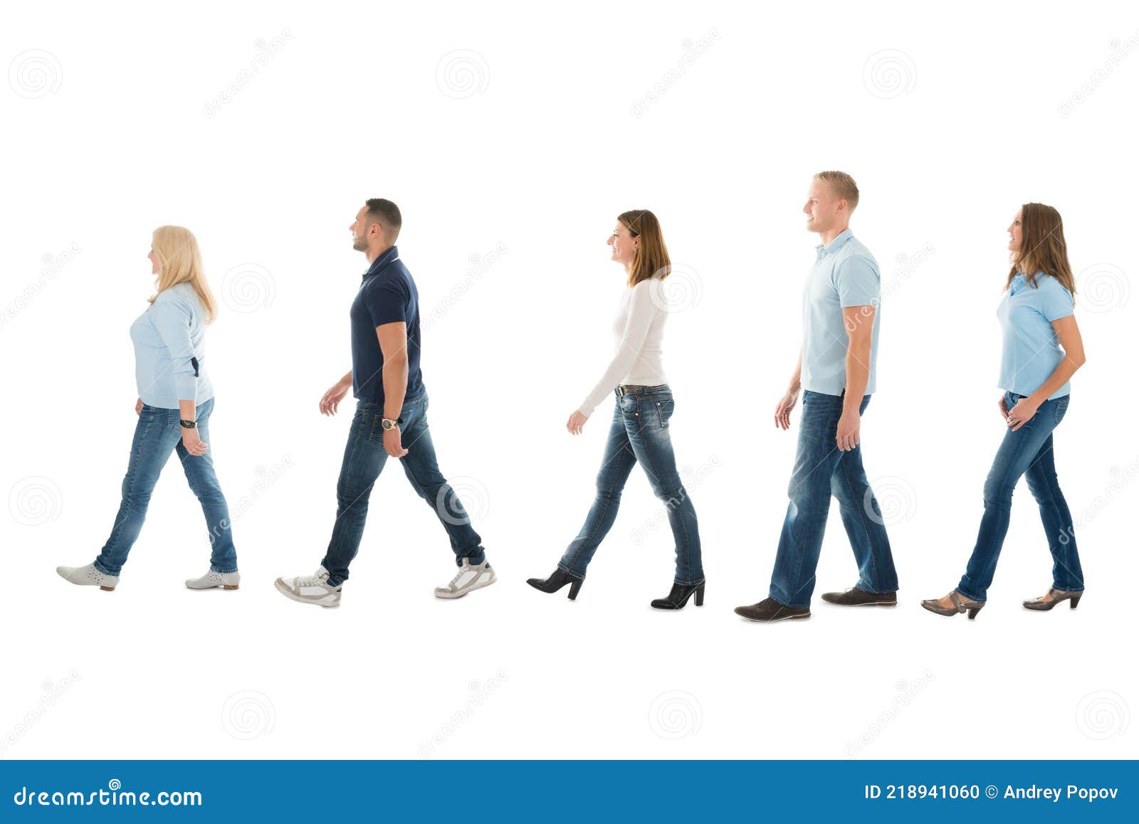 Side View of People Walking in Queue Stock Photo - Image of cutout ...