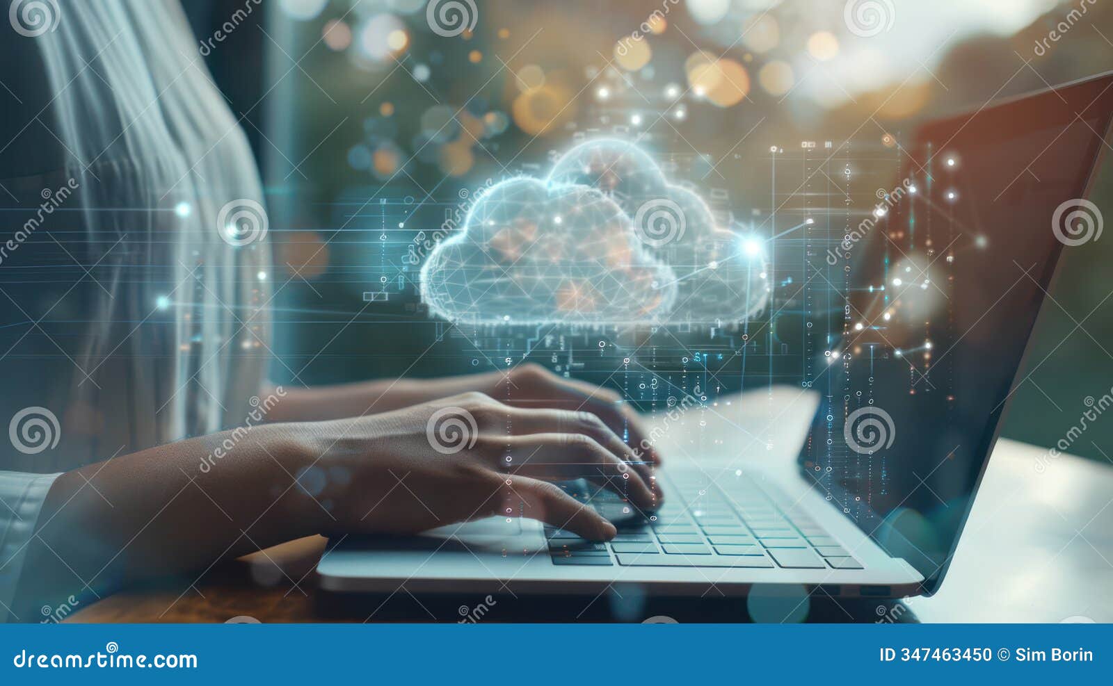 Side View of a Person Accessing Cloud Services Stock Illustration ...
