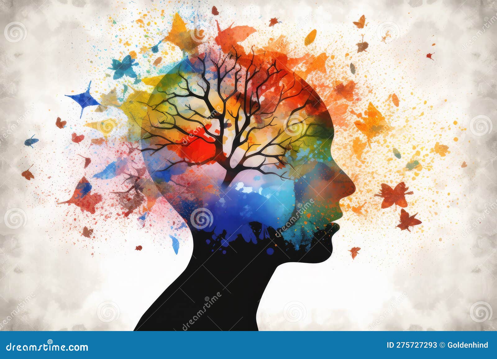 Side View of a Person with Colourful Drawings and Paint Splashes Inside ...