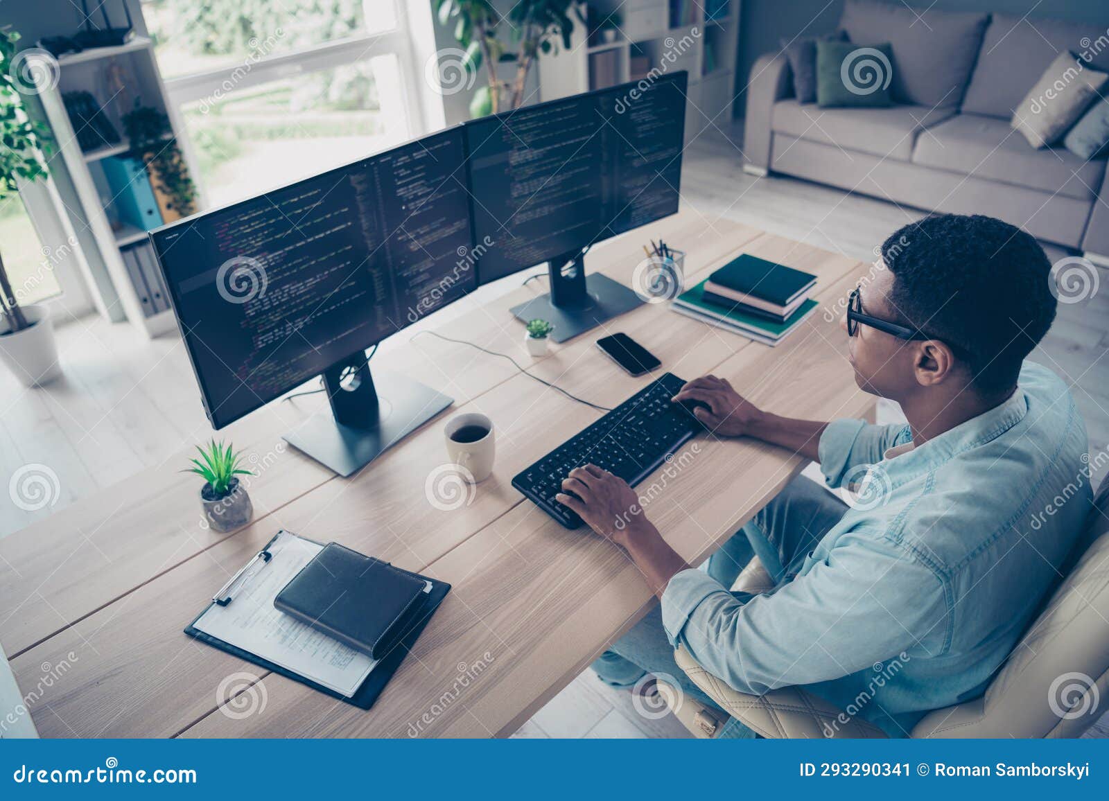 Side View Photo of Young Representative Web Designer Man Working on New Project Coding Html Css ...