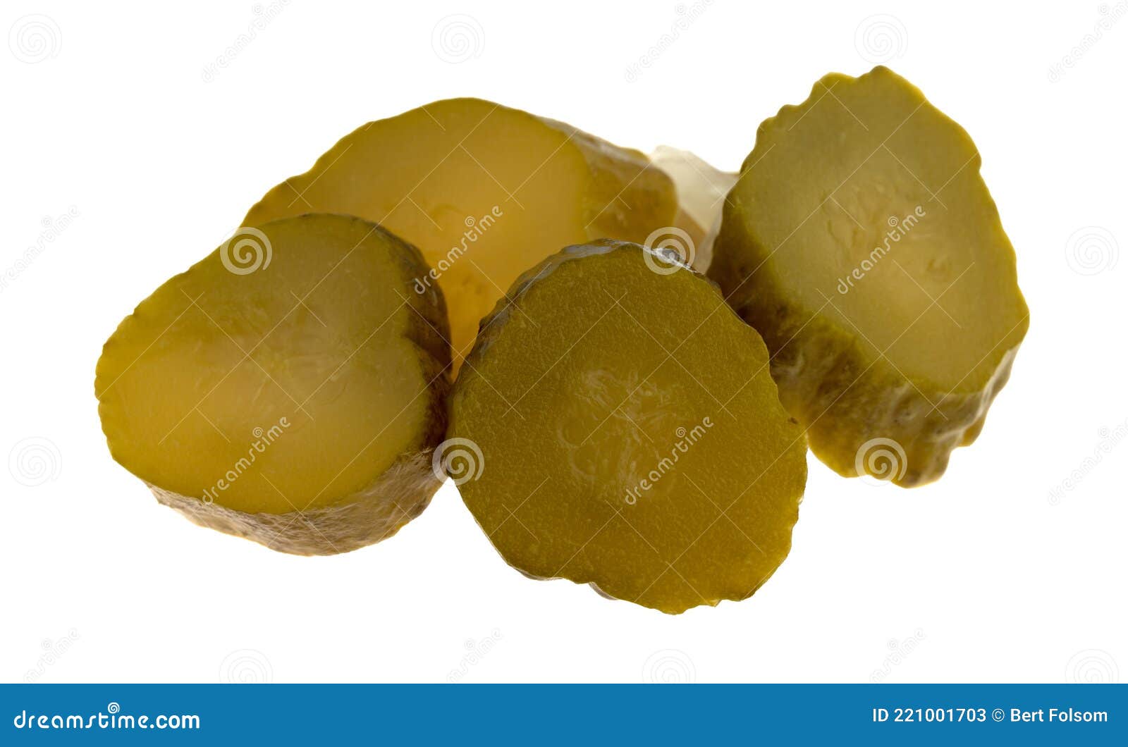 Side View of Pickled Cucumber Slices on a White Background Stock Image ...