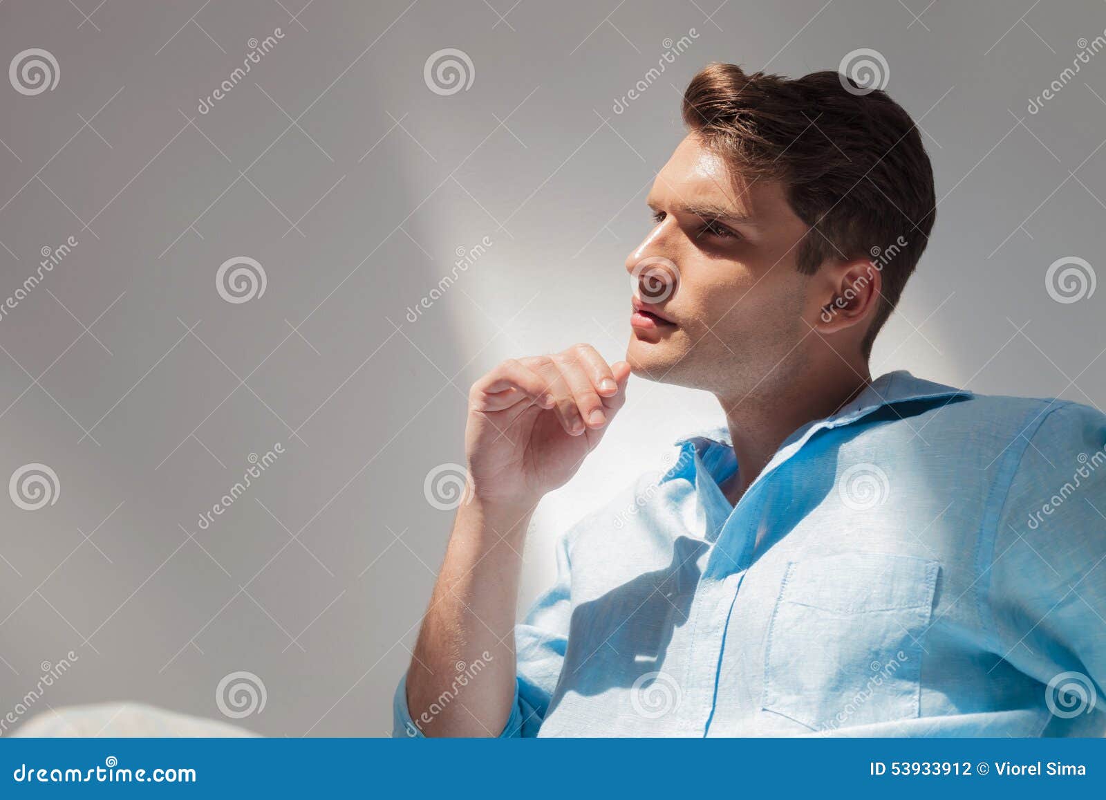 Side View Picture of a Thinking Young Casual Man Stock Photo - Image of ...