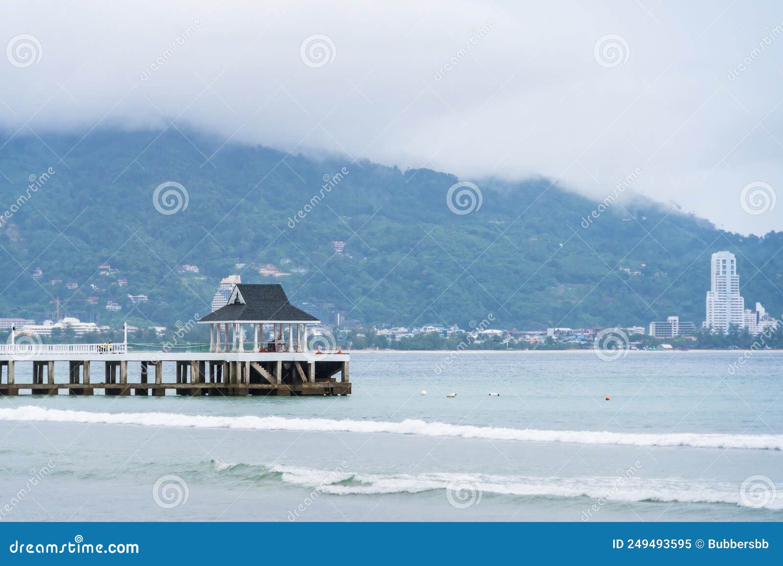 Side View of Pier at the Beach at Morning Time.Thailand Stock Image ...