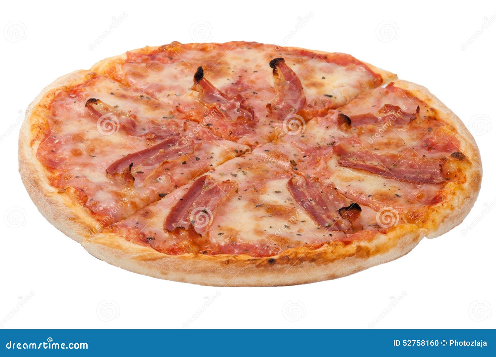 Side View of Pizza with Bacon on the White Background Stock Photo ...