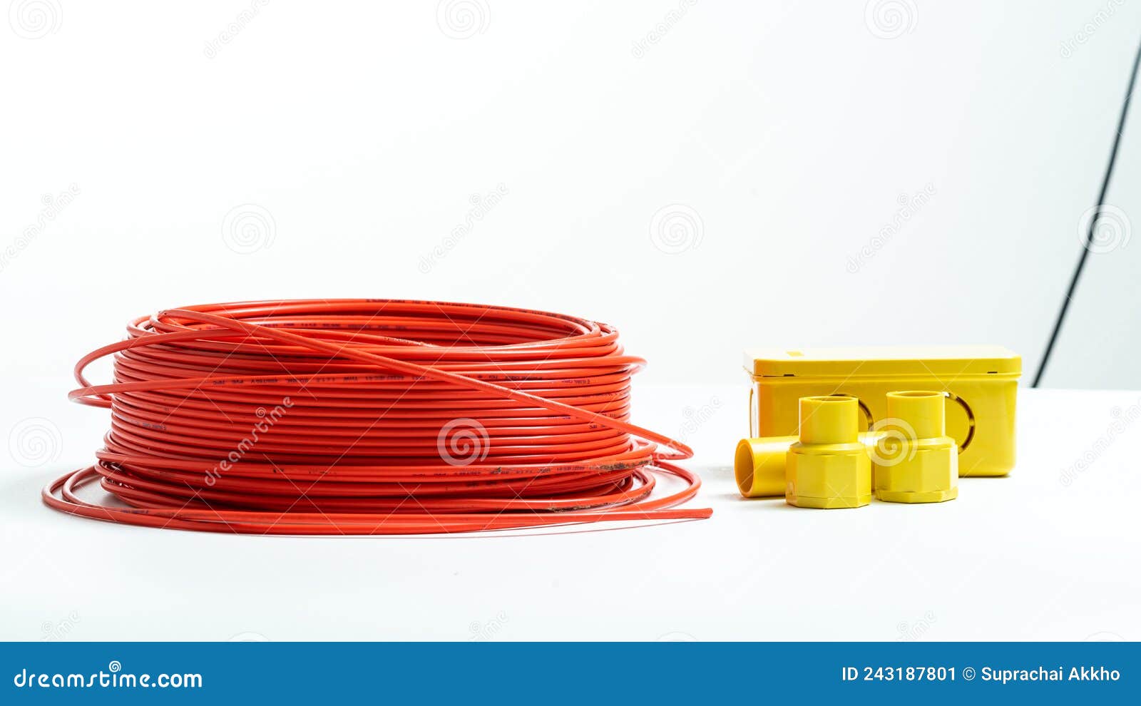 Plastic Electrical Junction Box and Red Wire on Isolated Stock Image ...