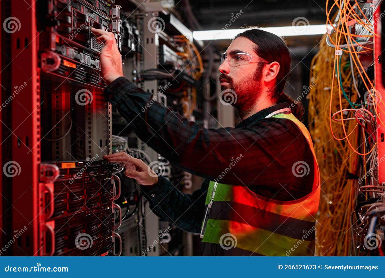 Bearded Network Technician Inspecting Servers in Data Center Stock ...