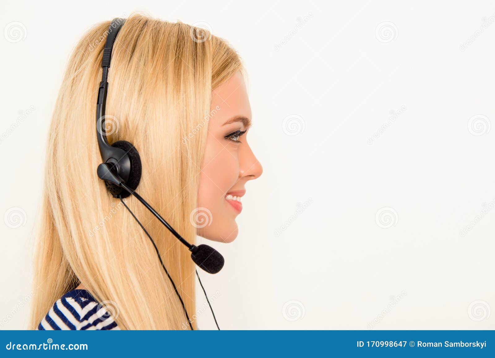 Side View Portrait of Beautiful Agent of Call Center Stock Image ...