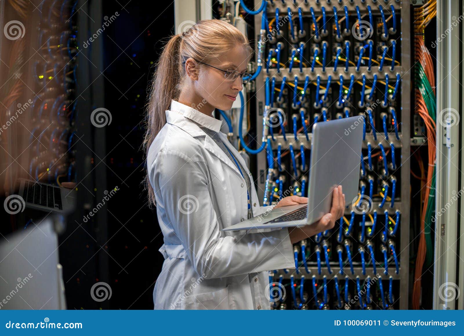 Woman Working with Supercomputer Stock Image - Image of laptop ...
