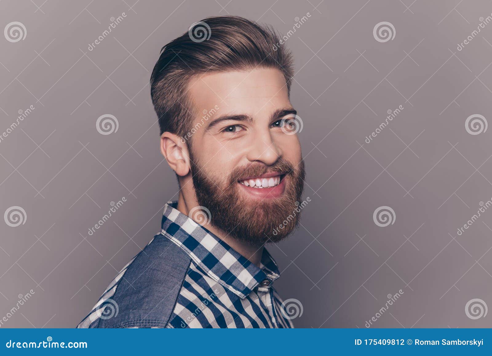 Side View Portrait of Cheerful Stylish Man with Beaming Smile Stock ...