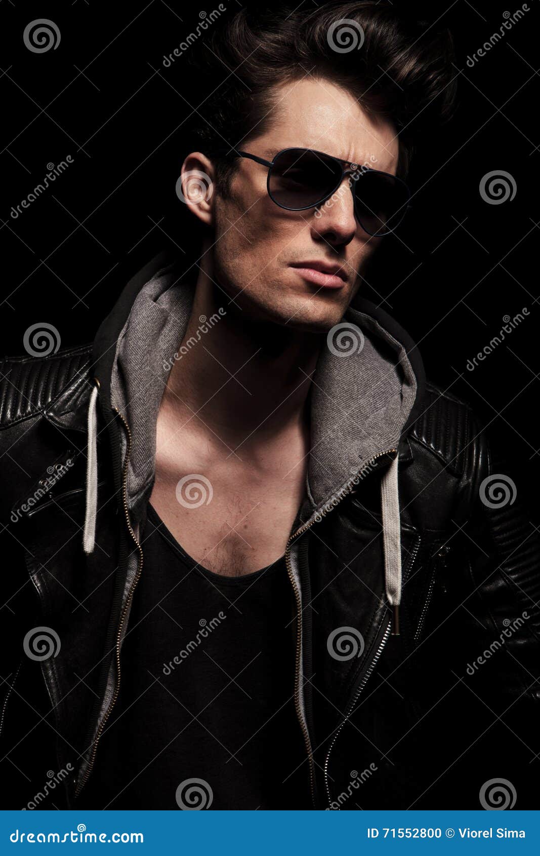 Side View Portrait of a Cool Man in Leather Jacket Stock Photo - Image ...
