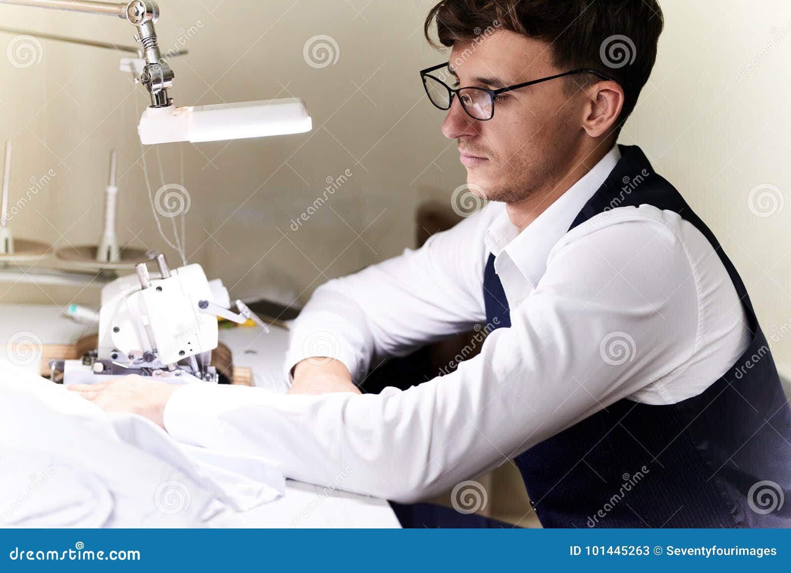 Young Tailor at Serger Machine Stock Image - Image of couturier ...