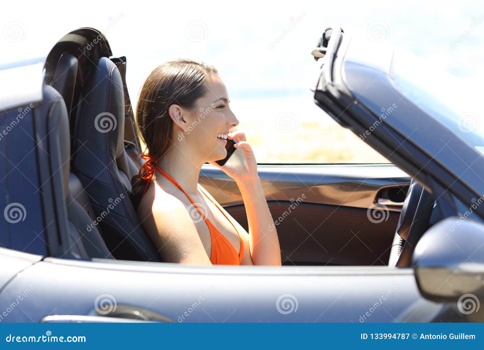 Profile of a Car Driver Calling on Phone on Vacation Stock Image ...