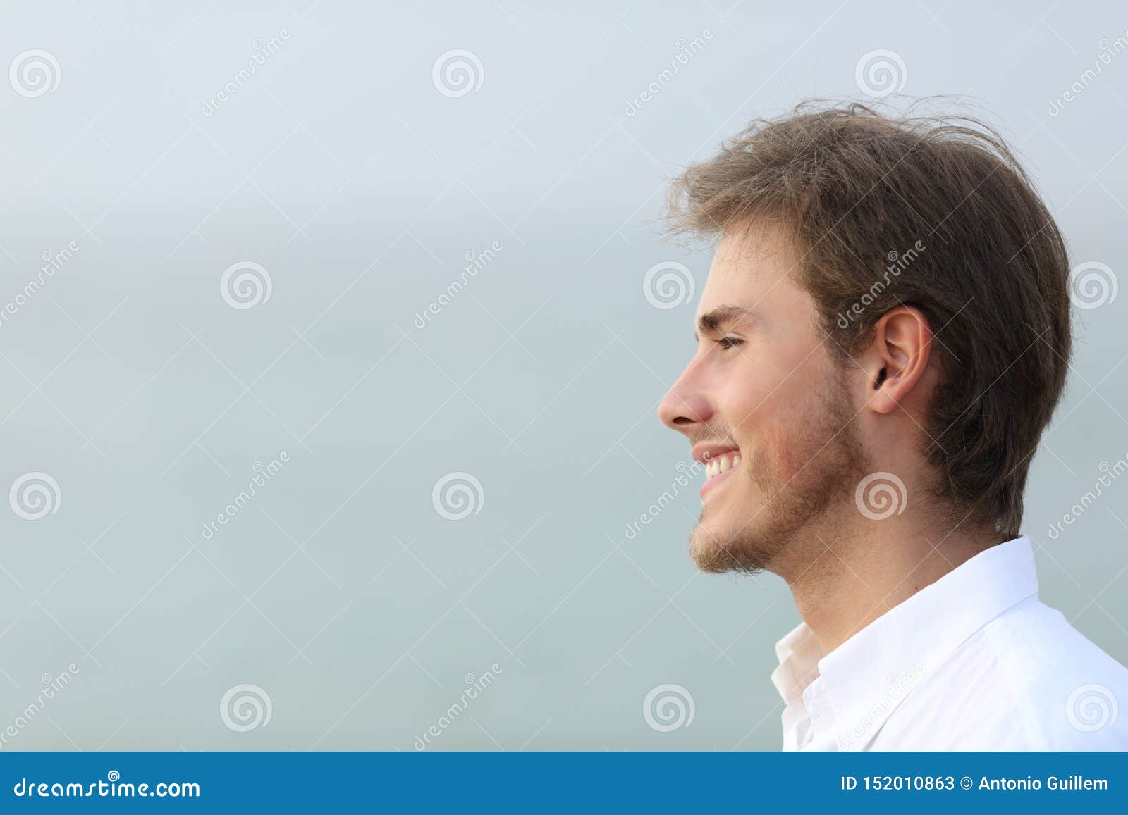 Side View Portrait of a Happy Man on the Beach Stock Image - Image of ...