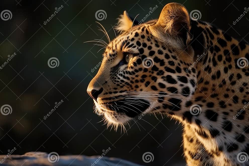Side View Portrait of Leopard Stock Illustration - Illustration of ...