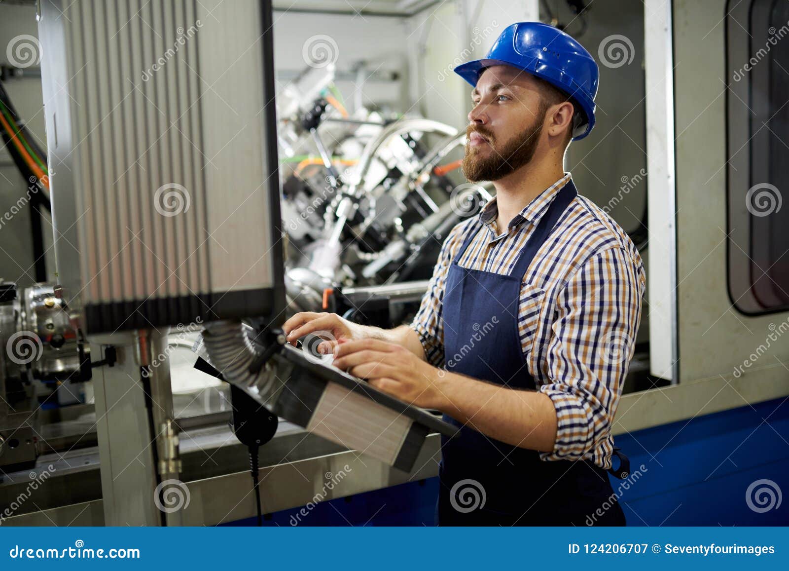 Bearded Worker Using Power Units Stock Image - Image of beard, hardhat ...