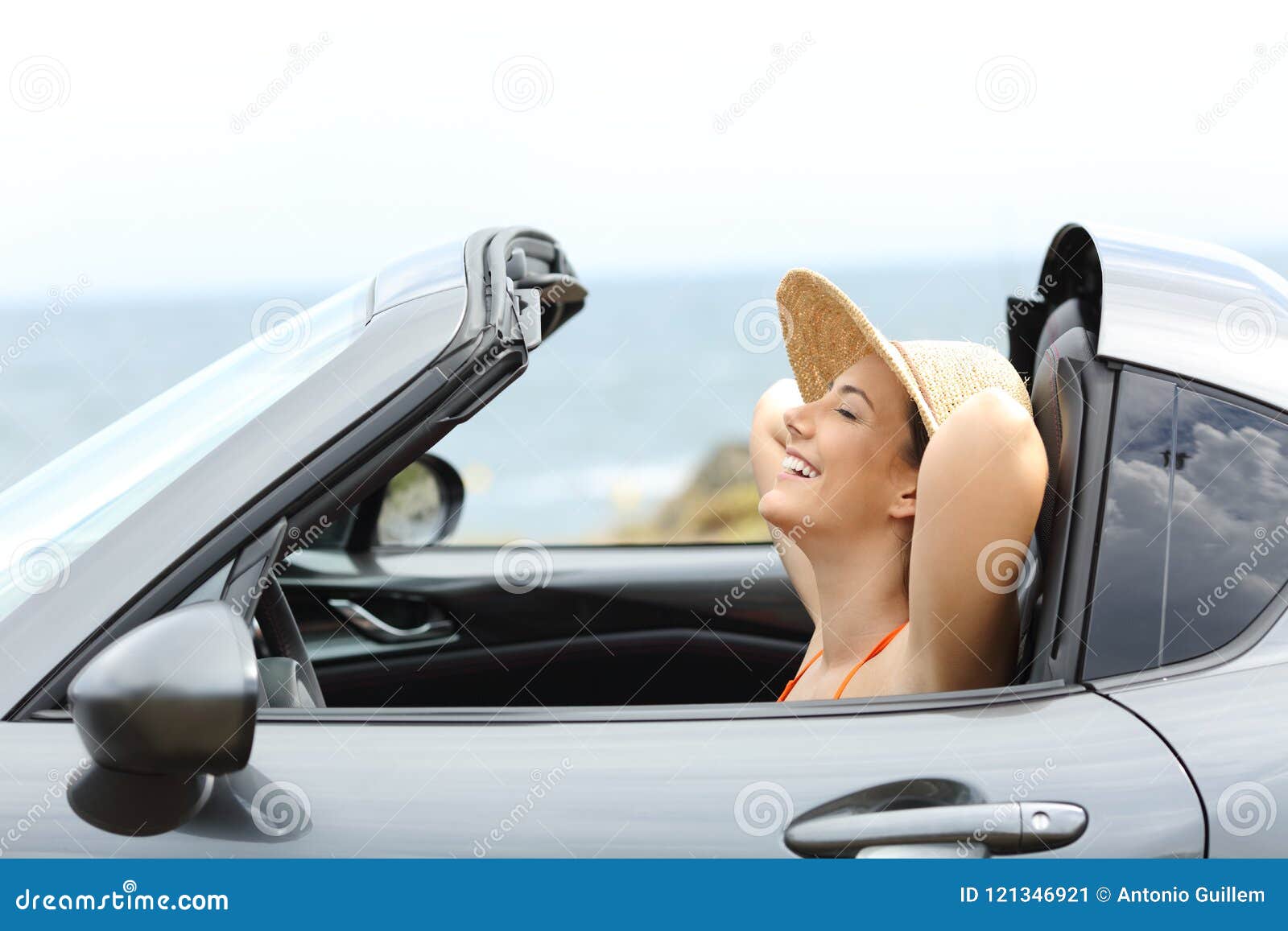 Relaxed Driver Resting Inside a Convertible Car Stock Image - Image of ...