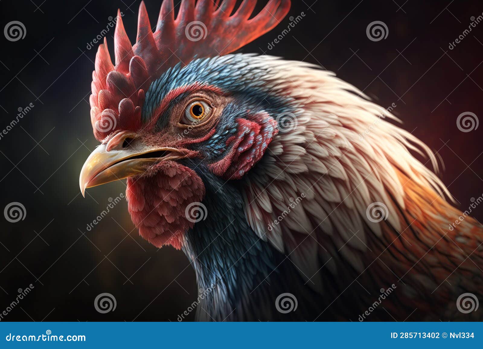 Side View Portrait of a Rooster with a Red Crest and Beak. Birds ...