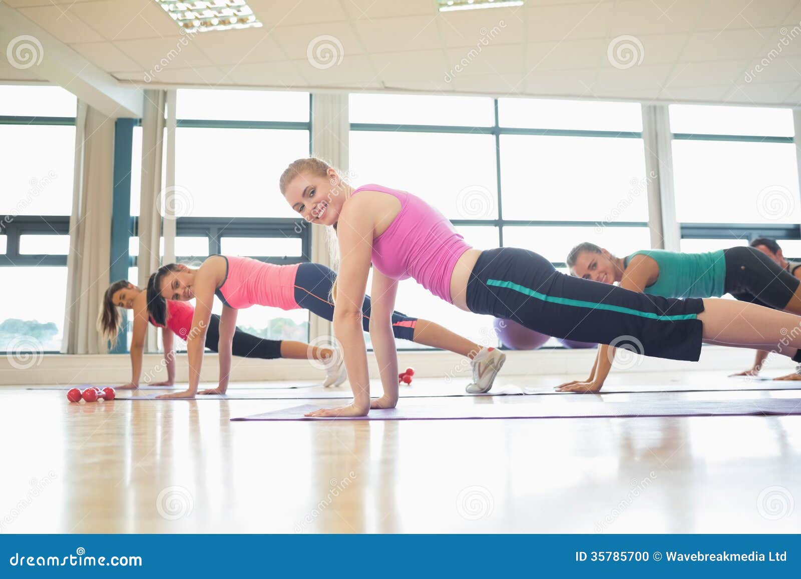 Side View Portrait Trainer Class Doing Push Ups Stock Photos - Free ...