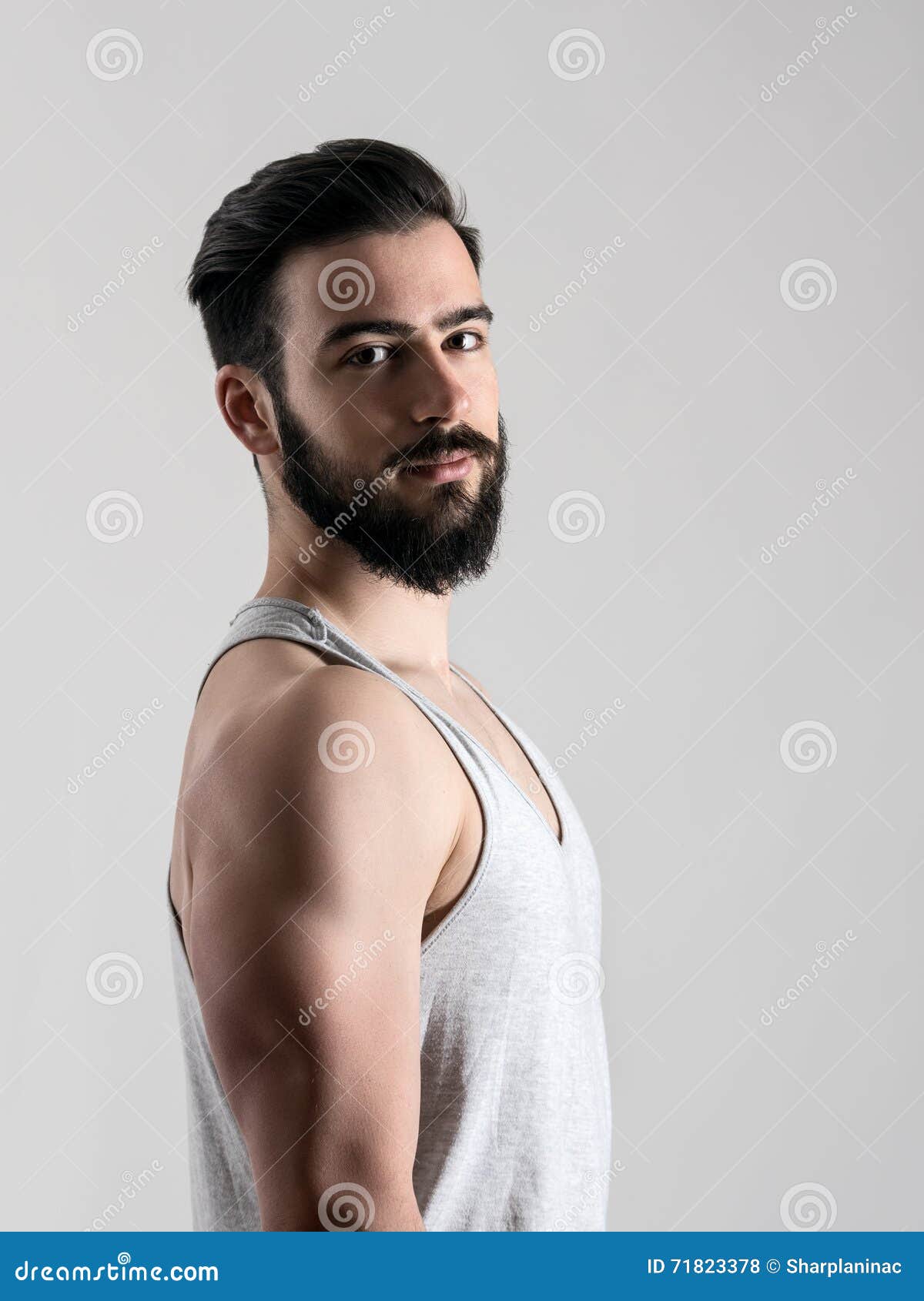 Side View Portrait of Young Fit Athlete in Tank Top Stock Photo - Image ...