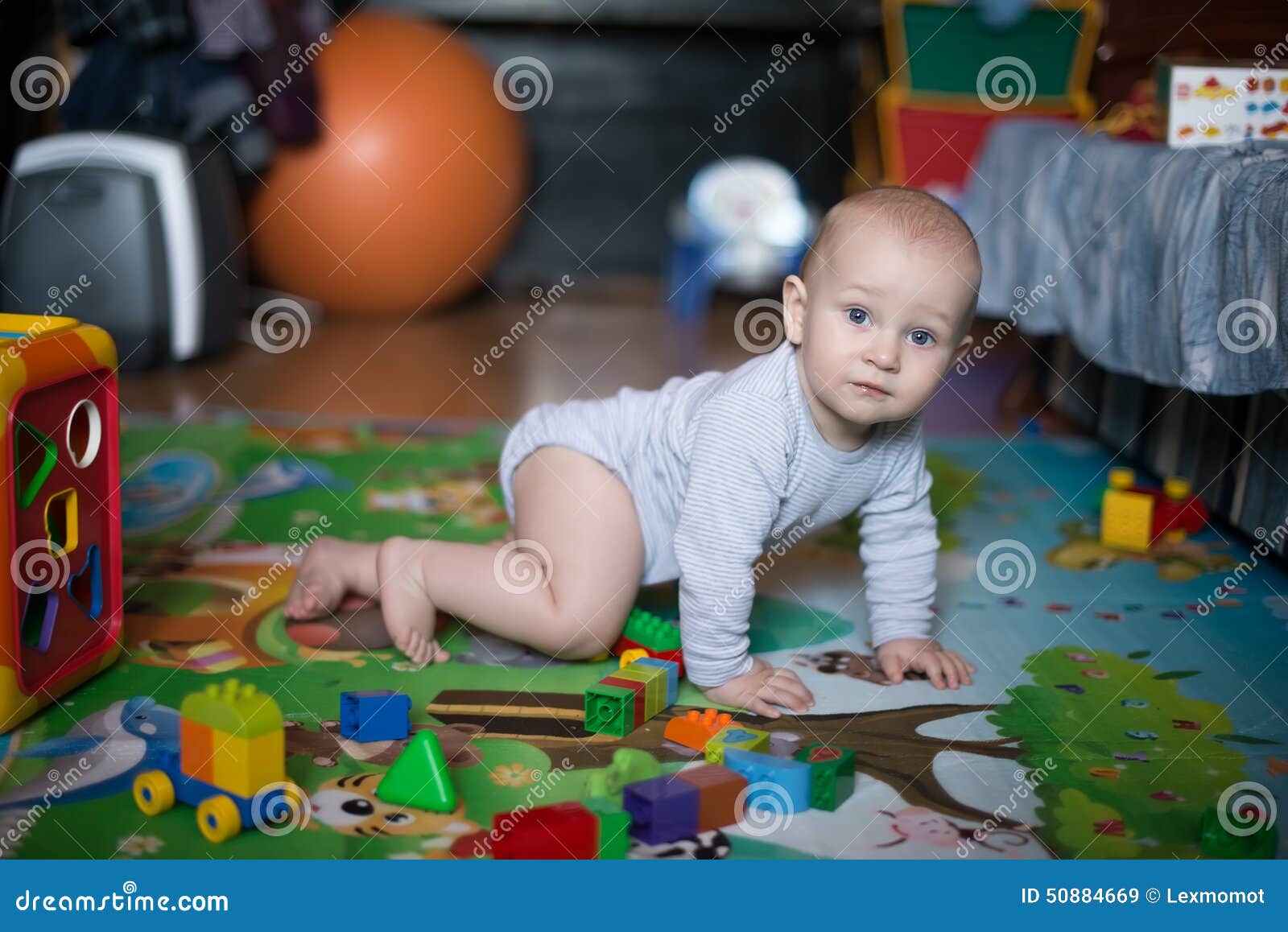 Side View of Pretty Crawling Baby Stock Image - Image of childhood ...