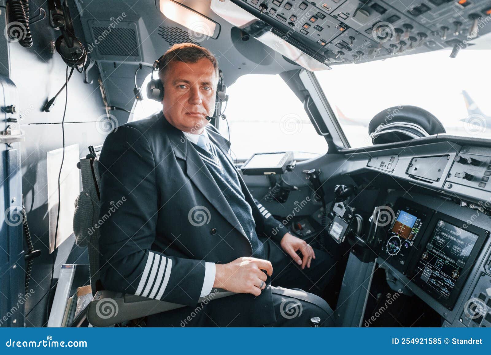 Side View. a Professional Pilot is in the Cockpit Stock Image - Image ...