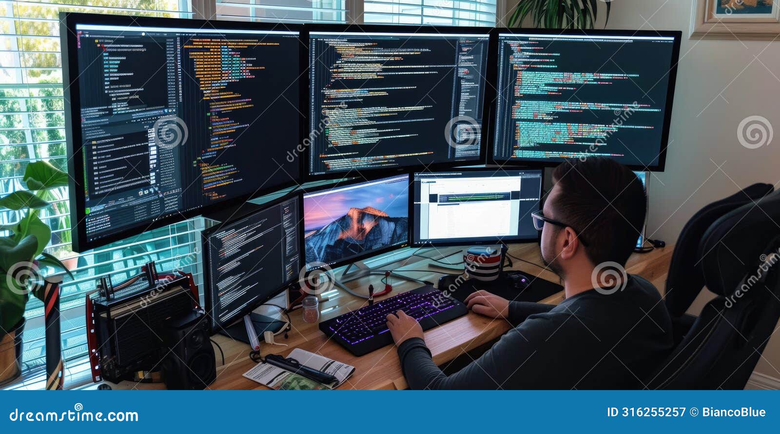 Side View of Software Developer Coding Program or Engineering Prompt. AIG42. Stock Image - Image ...