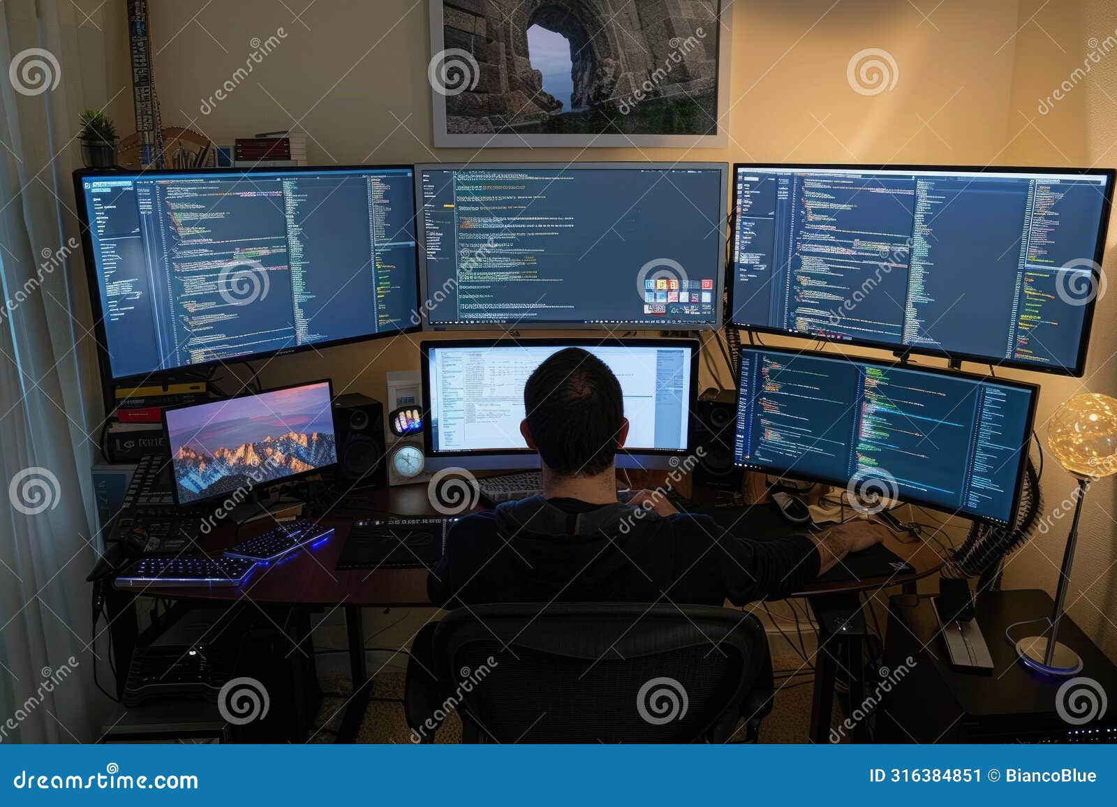 Side View of Software Developer Coding Program or Engineering Prompt. AIG42. Stock Image - Image ...