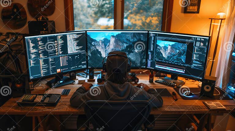 Side View of Software Developer Coding Program or Engineering Prompt ...