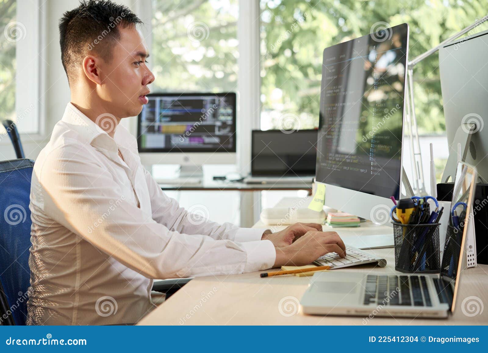 Programmer Coding on Computer Stock Photo - Image of business, serious ...