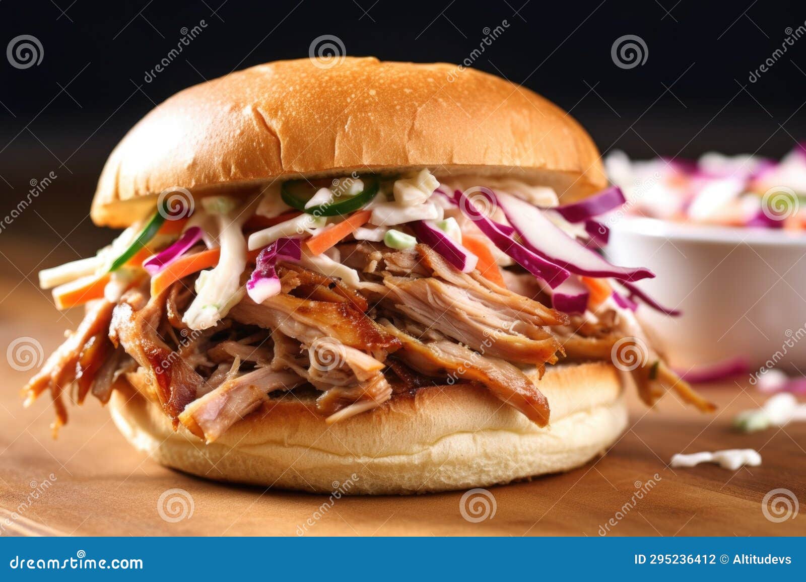 Side View of a Pulled Pork Sandwich with Crunchy Slaw Stock Photo ...