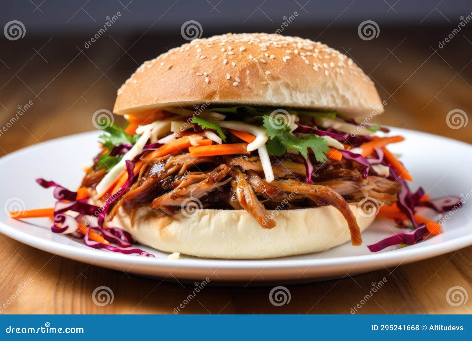 Side View of a Pulled Pork Sandwich with Crunchy Slaw Stock Photo ...