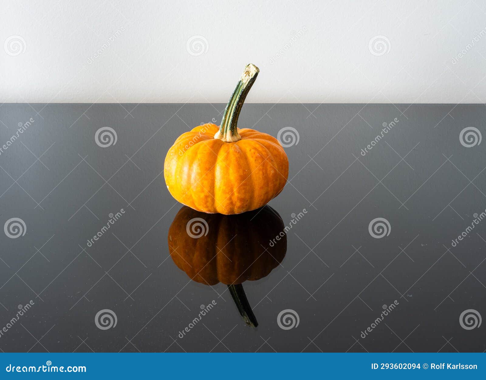 Side View of a Pumpkin with Large Green Stem on a Black Surface with ...