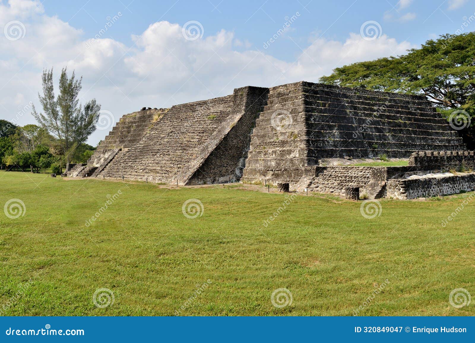 Side View of a Pyramid in the Archaeological Zone of Cempoala in the ...