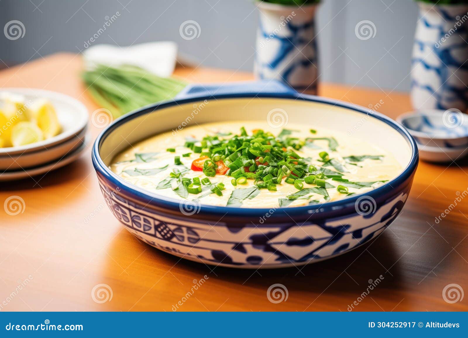 Side View of Queso Dip in a Ceramic Dish with Chives Stock Image ...