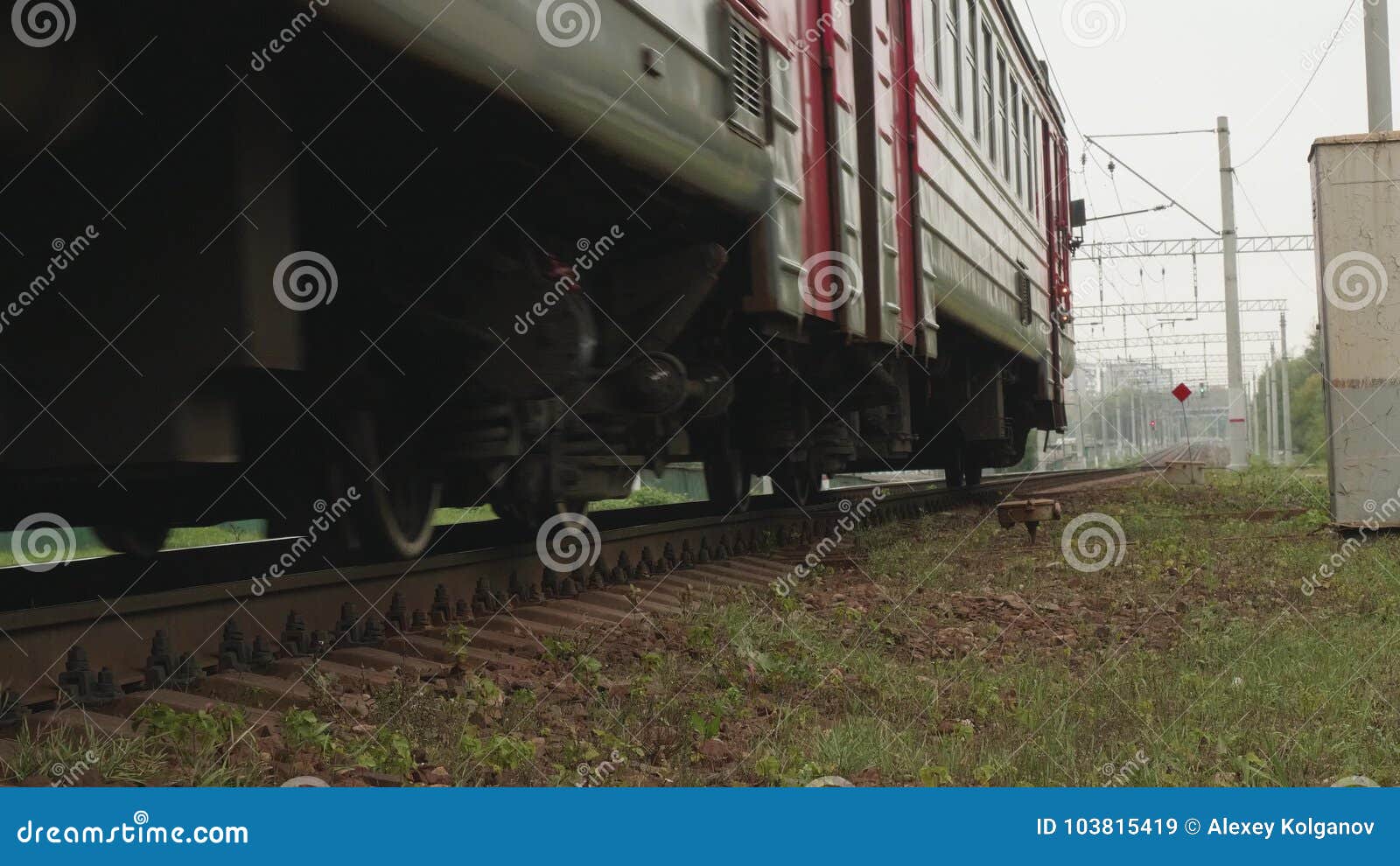 Side View of Rails an Train Moving on Them. Slow Motion View Stock ...