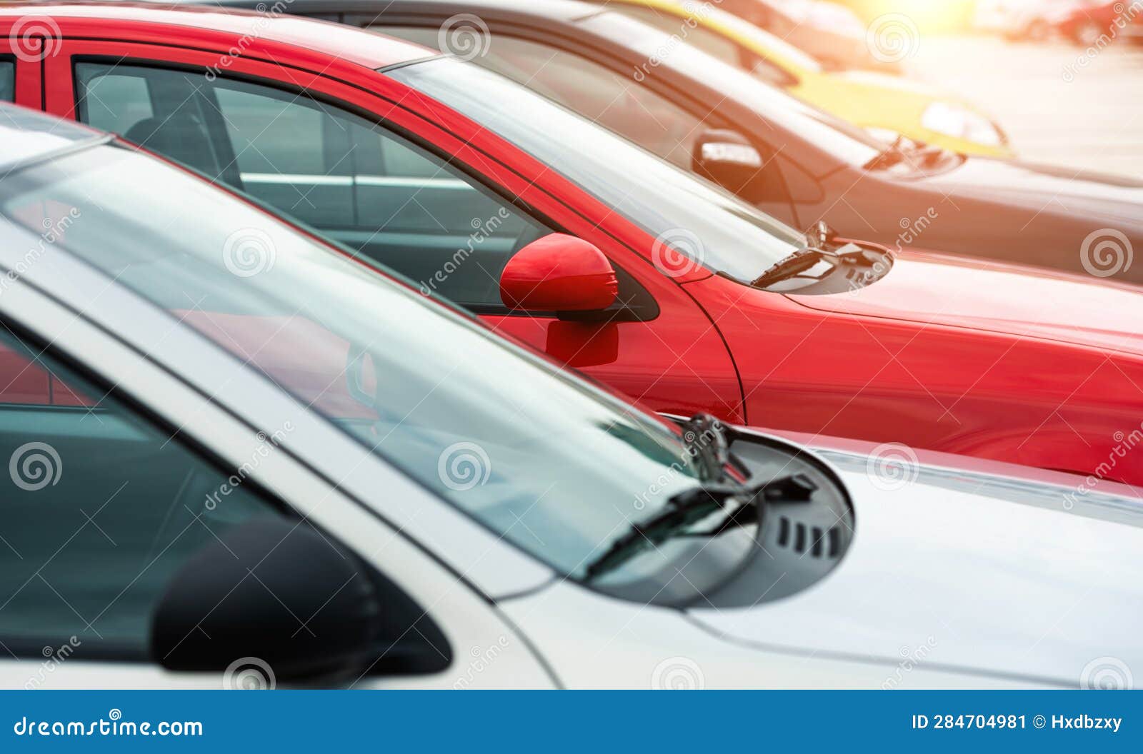 Side View of Range of Used Modern Vehicles Stock Image - Image of drive ...