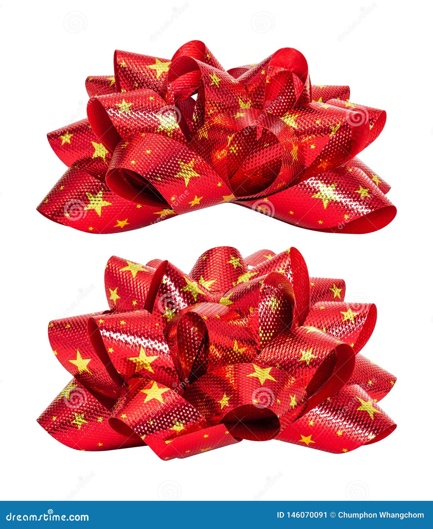 Side View of Red Bow with Star Pattern Isolated on White Background ...