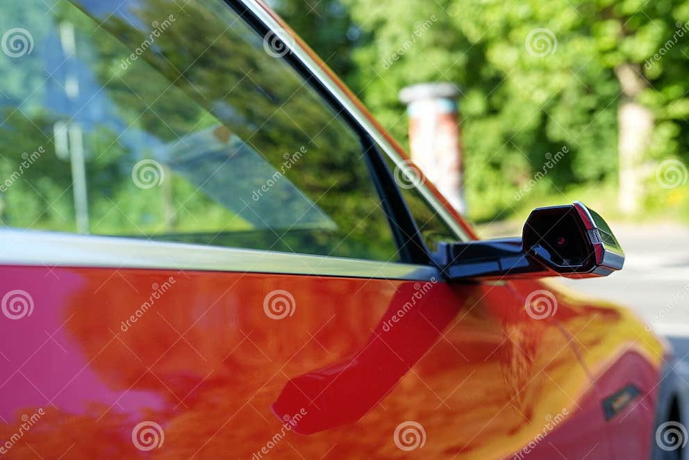 Side View of Red Car with Window Stock Photo - Image of engine, vehicle ...