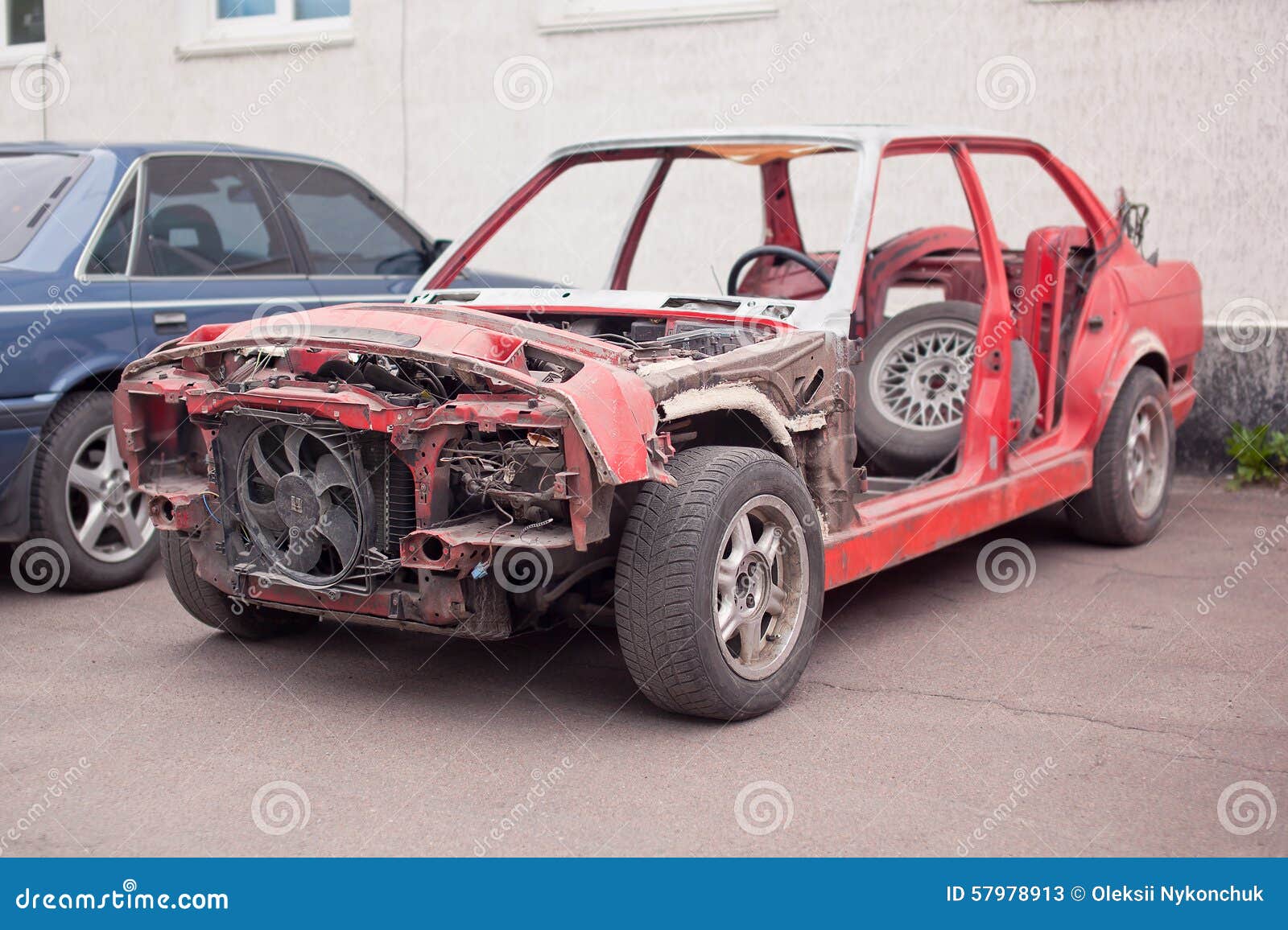 Side View of Red Old Rusty Car Stock Image - Image of grunge, salvaging ...