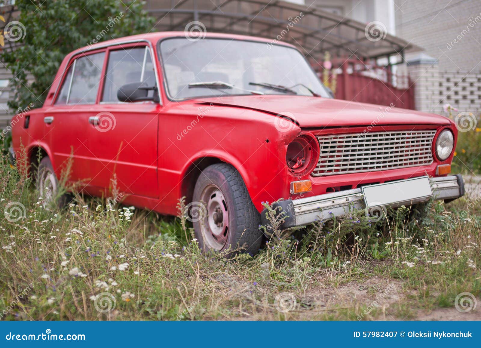 Side View of Red Old Rusty Car Stock Image - Image of damaged ...