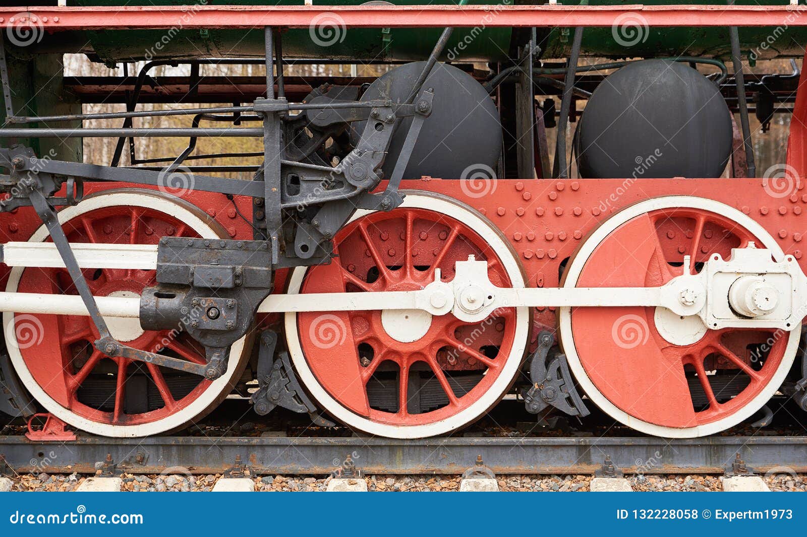 Red and White Wheels of the Old Steam Locomotive Stock Photo - Image of ...