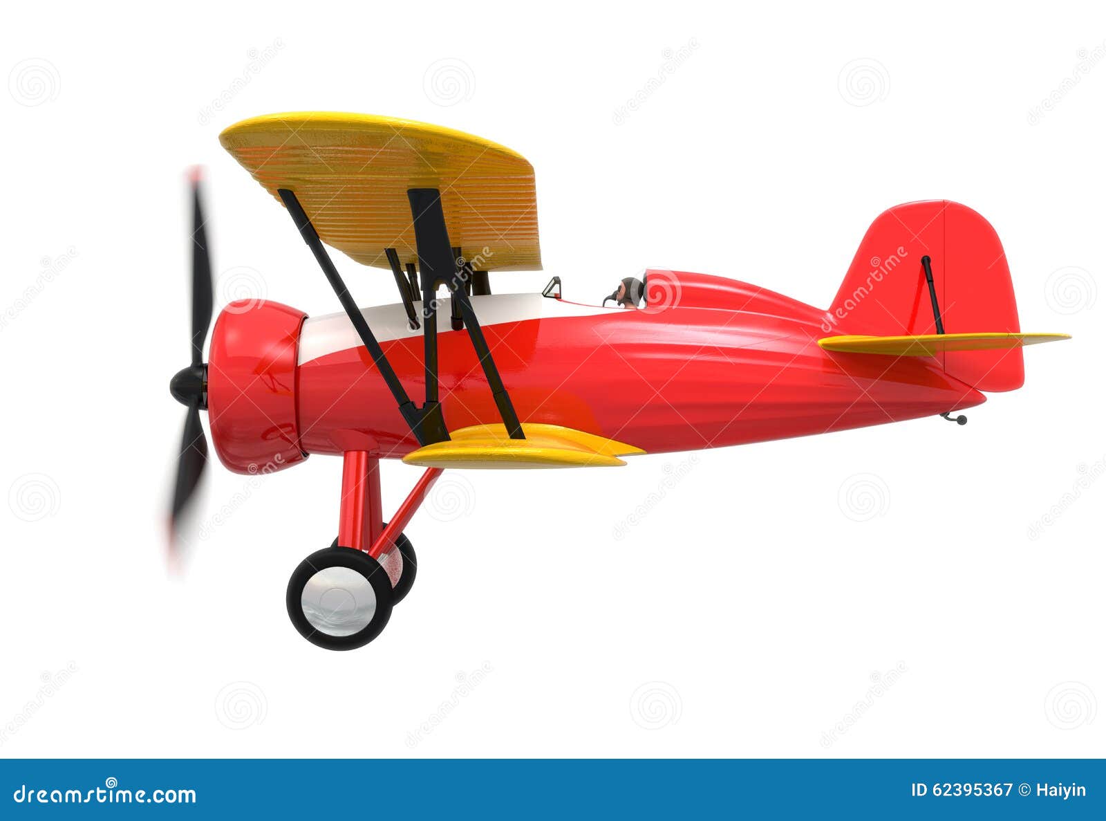 Side View of Red and Yellow Biplane on White Background. Stock Image ...