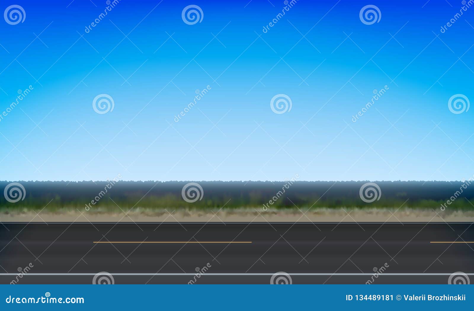 Side View of a Road Roadside Green Meadow and Clear Blue Sky Background ...