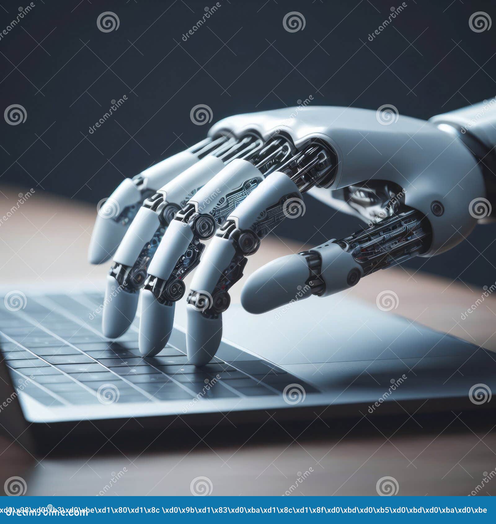 Side View of a Robot Hand Using a Laptop Close Up. Ai Generative Stock ...
