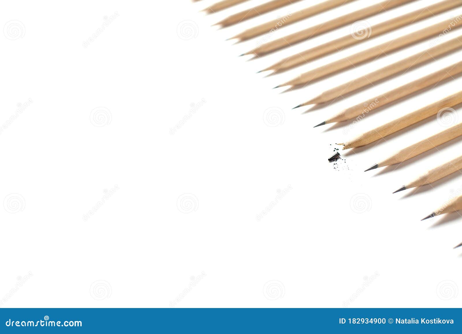 Side View of Row of Even Beautiful Sharpened Pencils Lying on White ...
