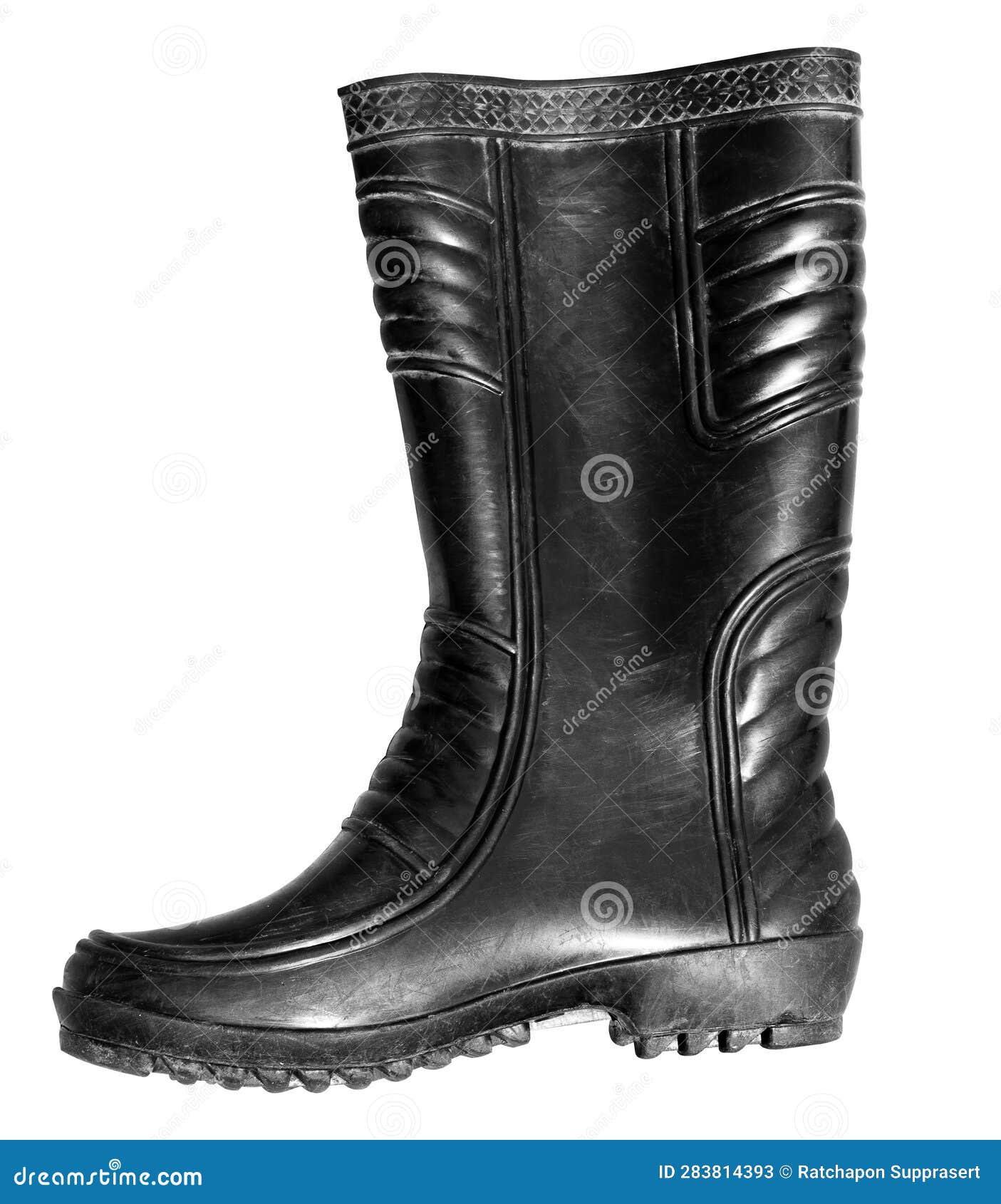Side View Rubber Black Boots Isolated on White Background with Clipping ...