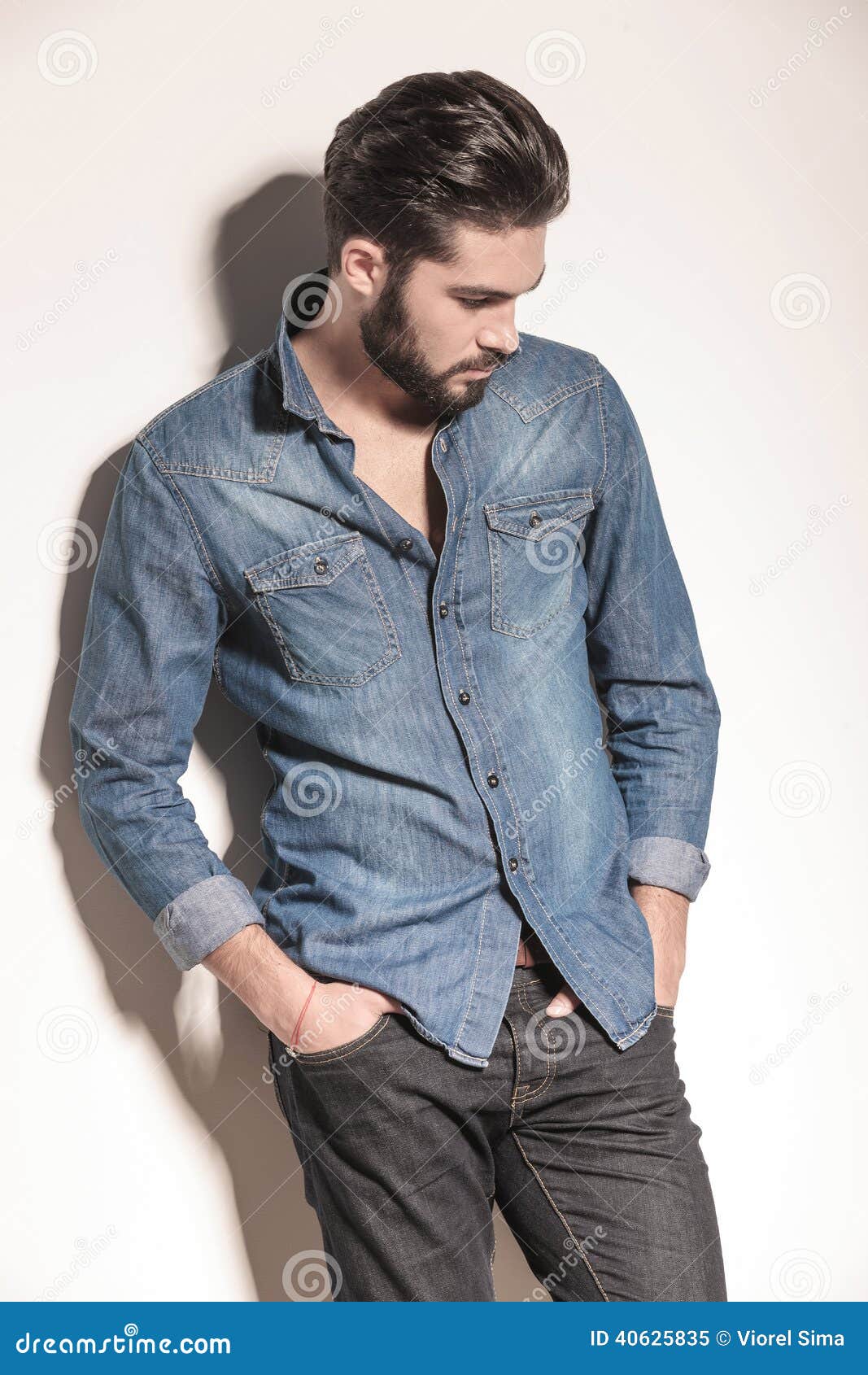 Side View of a Sad Casual Man Looking Down Stock Image - Image of ...