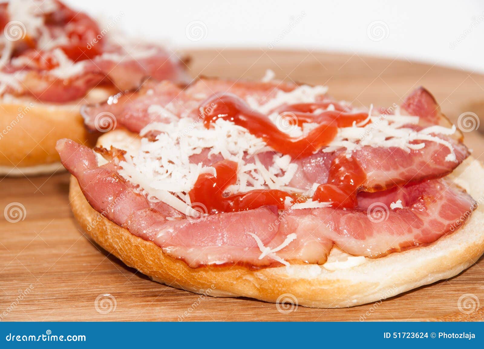 Side View of a Sandwich with Ham, Grated Cheese and Ketchup Stock Photo ...