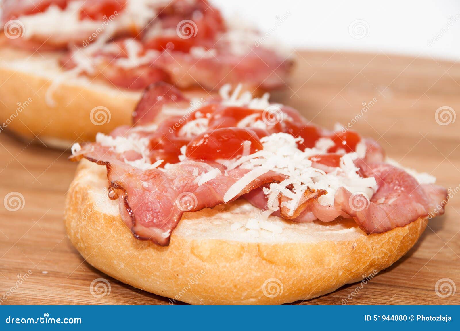Side View of a Sandwich with Ham, Grated Cheese and Ketchup Stock Photo ...